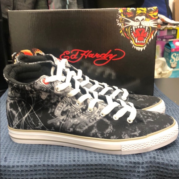 Ed Hardy | Shoes | Ed Hardy Black And White Hightop Sneakers With ...
